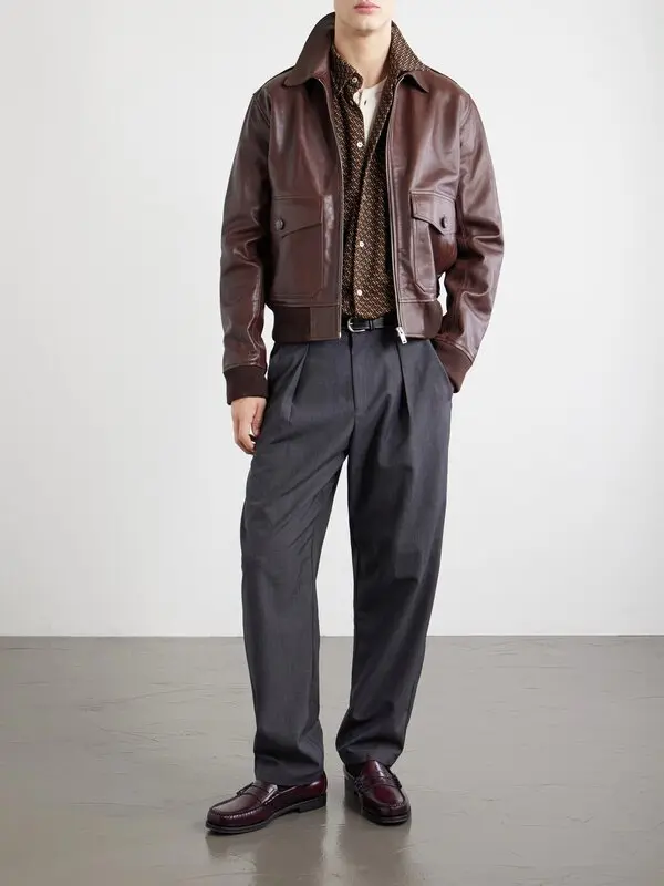 A.p.c. Gael Leather Bomber Jacket - Brown