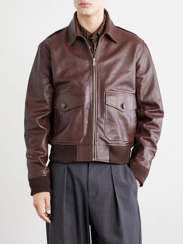 A.p.c. Gael Leather Bomber Jacket - Brown