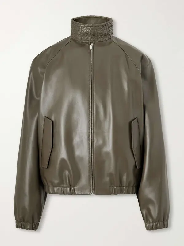 Bottega Veneta Leather Blouson Jacket With Intrecciato Trim