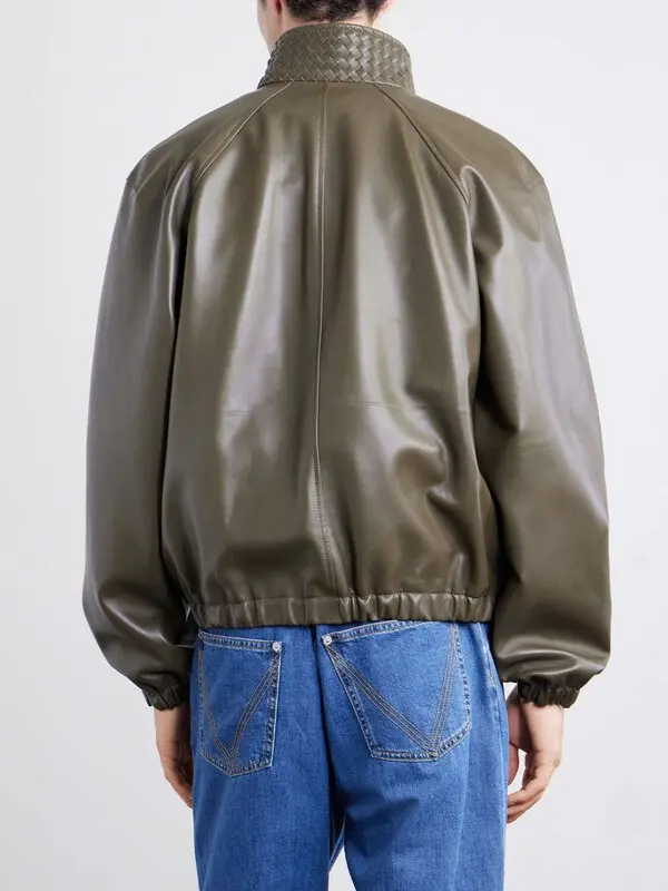 Bottega Veneta Leather Blouson Jacket With Intrecciato Trim