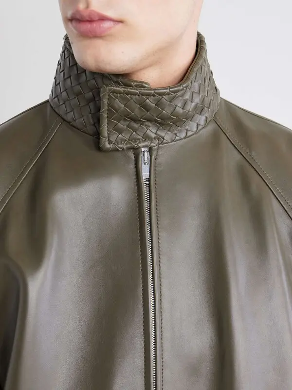 Bottega Veneta Leather Blouson Jacket With Intrecciato Trim
