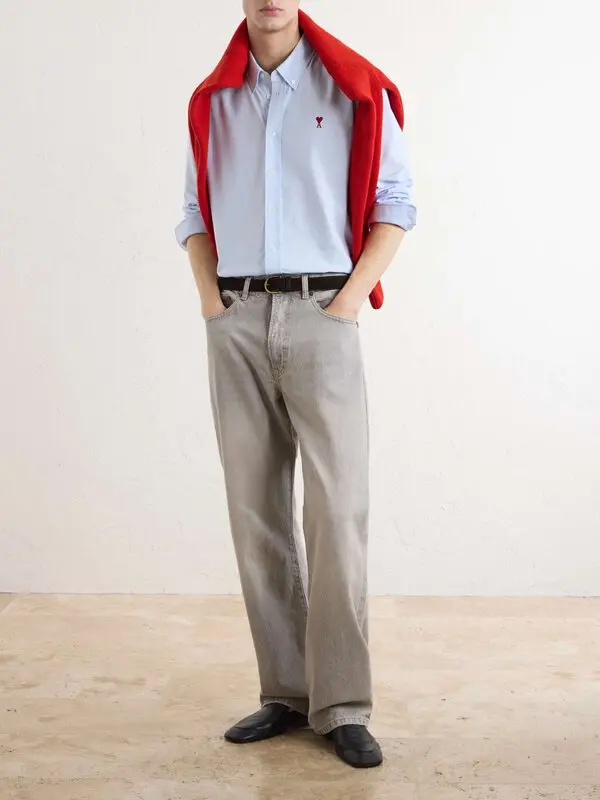 AMI Paris Logo-embroidered Cotton Oxford Shirt
