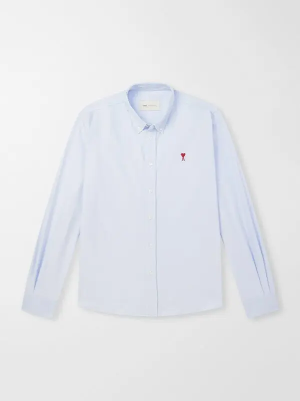 AMI Paris Logo-embroidered Cotton Oxford Shirt - Blue