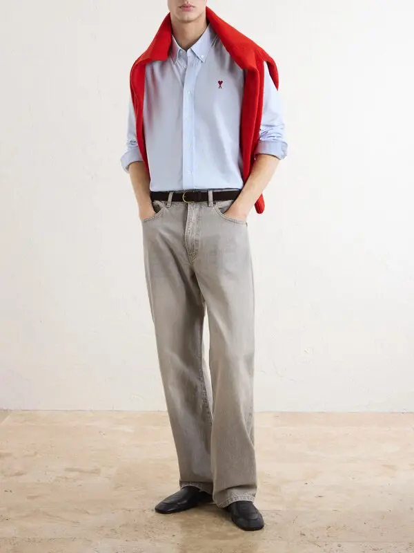 AMI Paris Logo-embroidered Cotton Oxford Shirt