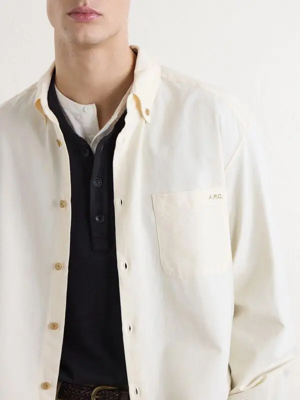 A.p.c. Mateo Logo-embroidered Cotton Shirt - Neutrals