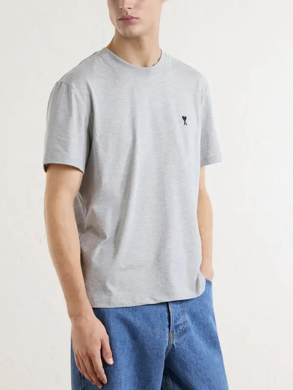 AMI Paris Logo-embroidery Cotton-jersey T-shirt - Gray
