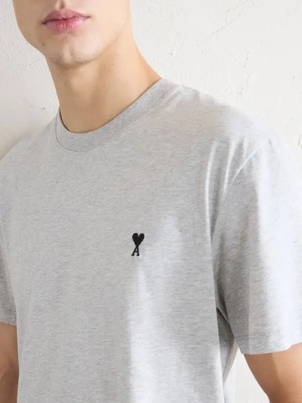 AMI Paris Logo-embroidery Cotton-jersey T-shirt - Gray