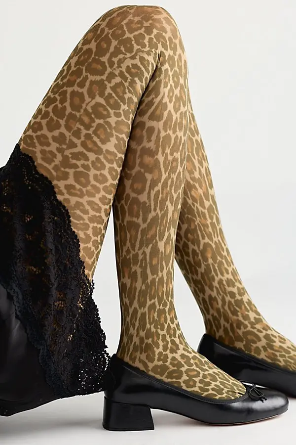 Free People Sofia Leopard Tights - Leopard Brown