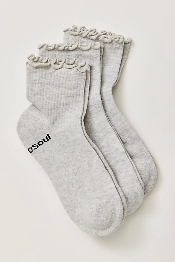 DOUBLESOUL Ruffle Quarter Sock Pack - Grey