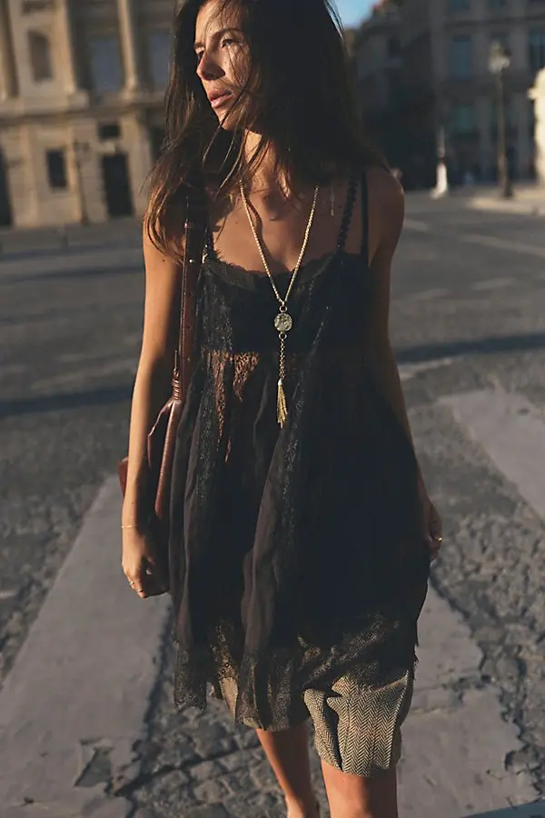 Free People Intimately A Perfect Day Lace Slip Dress - Black Combo