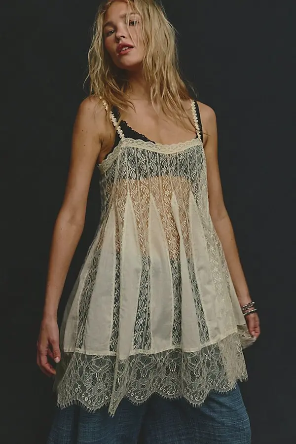 Free People Intimately A Perfect Day Lace Slip Dress - Vanilla Combo