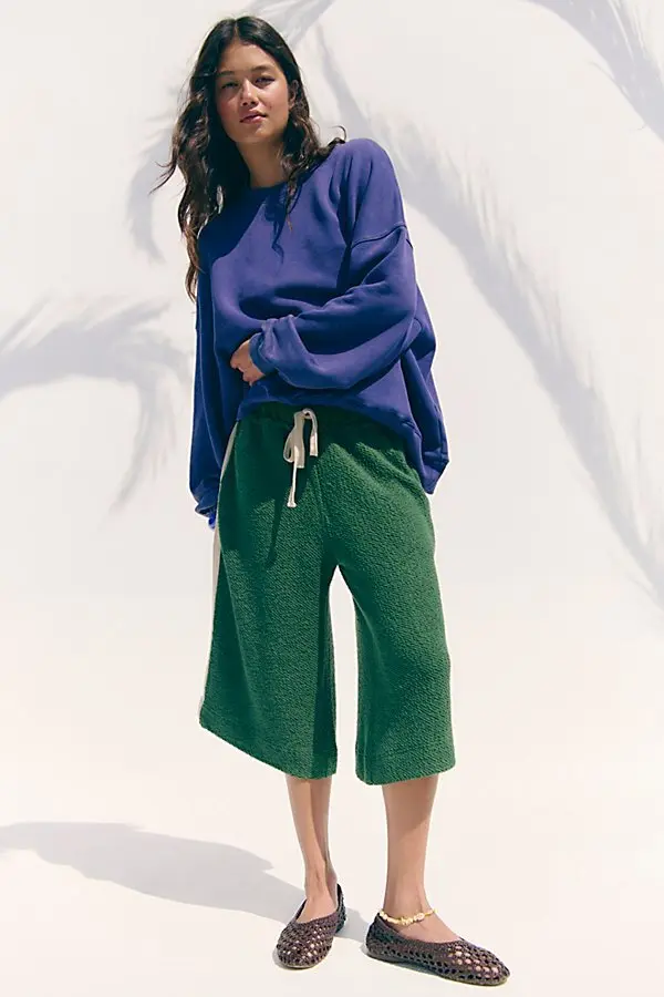 Free People Terry Cloth Relaxed Fit Shorts - Monstera Combo