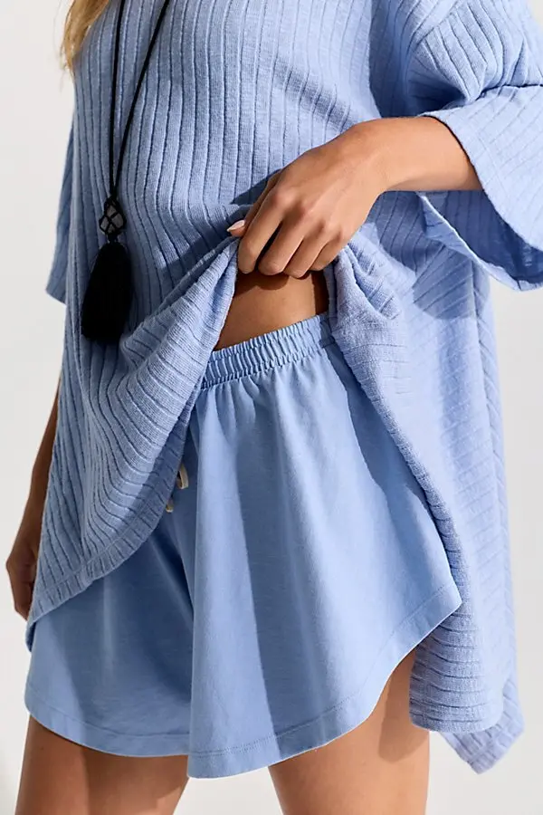 Free People Catherine Ribbed Knit Top And Shorts Set - Dawn Sky