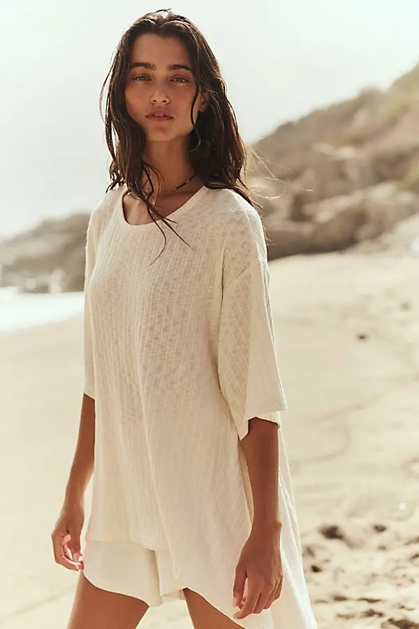 Free People Catherine Ribbed Knit Top And Shorts Set