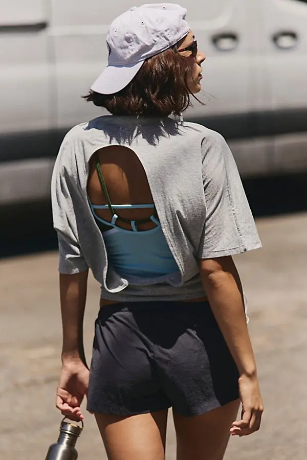 Free People Accelerate Open-back Tee - Heather Grey