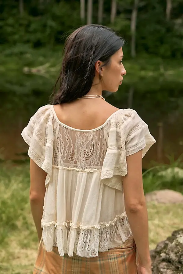 Free People Teddy Top With Lace And Tiered Silhouette - Ivory