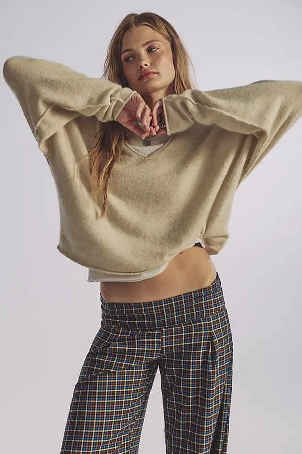 Free People See Me V-neck Pullover - Birch Heather