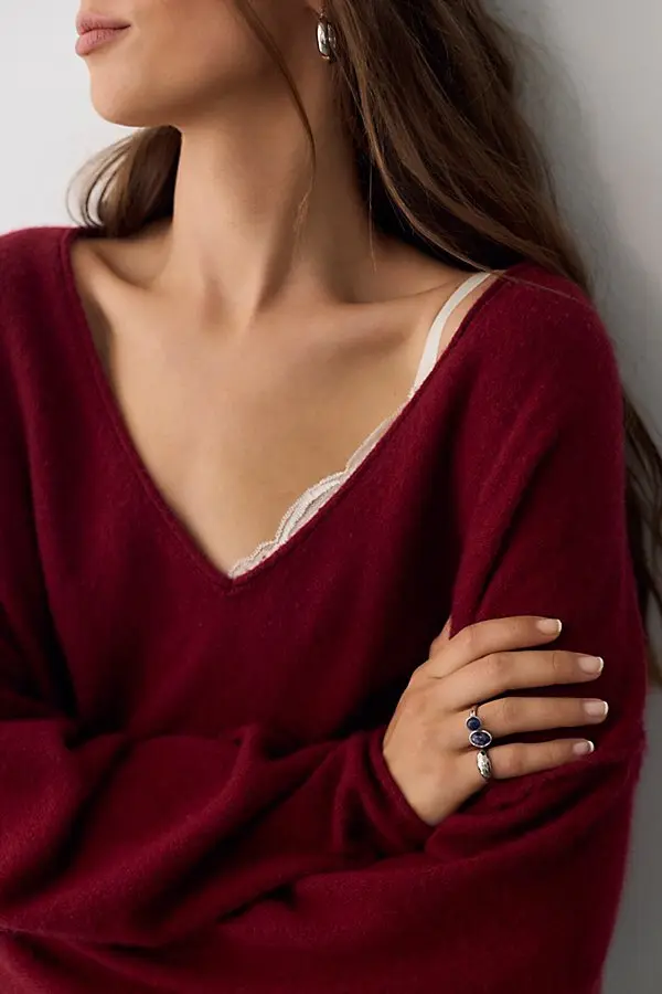 Free People See Me V-neck Pullover - Cabernet