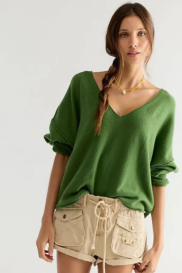 Free People See Me V-neck Pullover - Forest Fairy