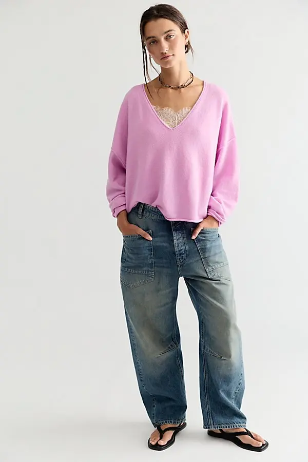 Free People V-neck Pullover - Lighting Lilac Combo