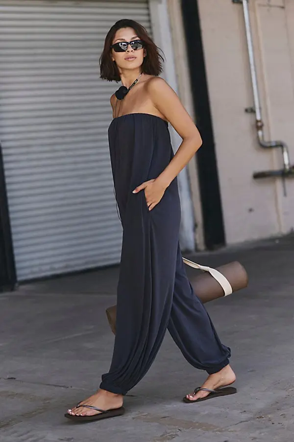 Free People Sandwashed Strapless Onesie - Black