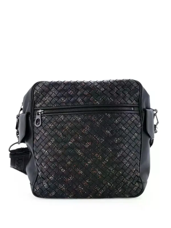 Bottega Veneta Snap Messenger Bag Printed Intrecciato Nappa Medium Crossbody Bag - Black