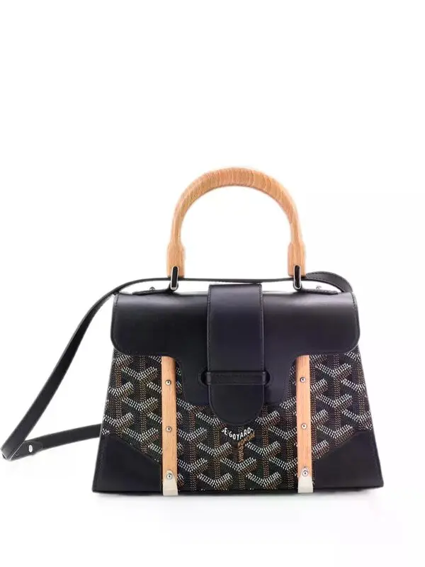 Goyard Structured Saigon Top Handle Bag, Coated Canvas With Leather Mini Satchel - Black