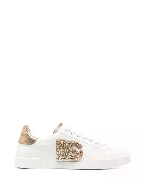 Dolce & Gabbana Embellished Dg Logo Sneakers - White