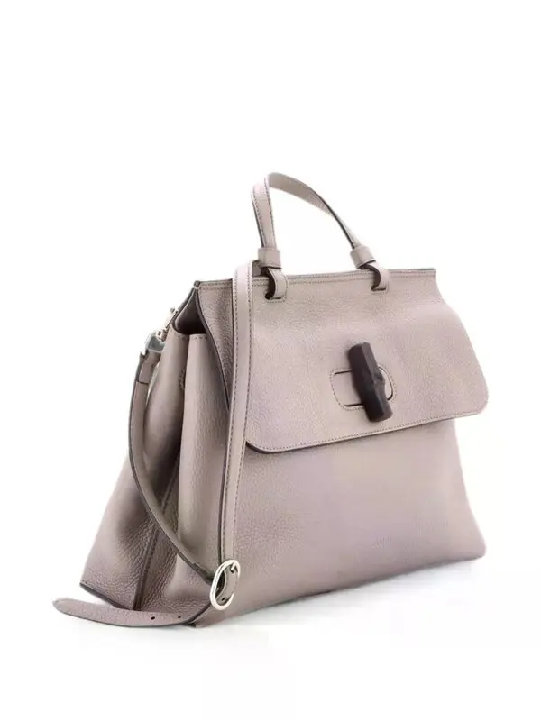 Gucci Bamboo Daily Top Handle Bag Leather Medium Satchel - Grey