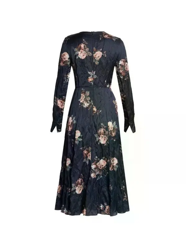 Erdem Floral Pattern Textured Long Sleeve Dress