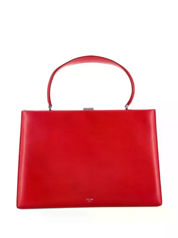 Celine Clasp Top Handle Bag Leather Medium Satchel - Red