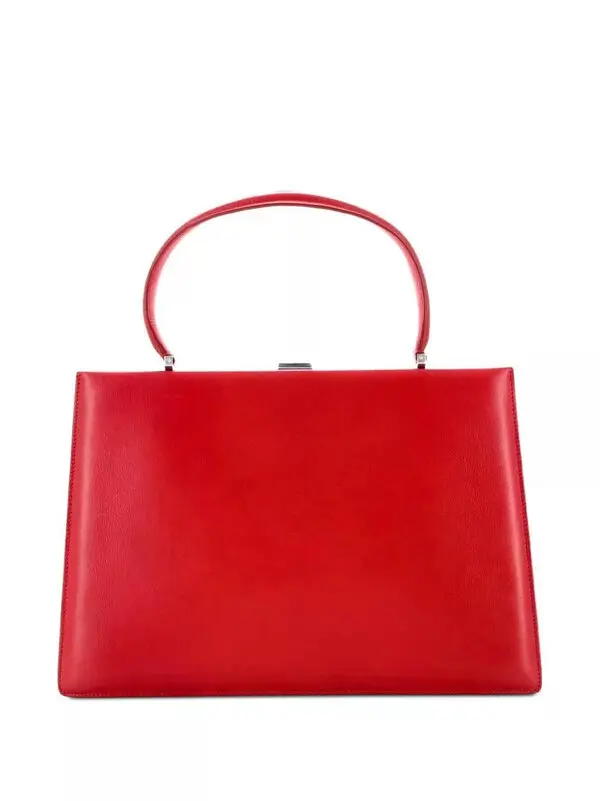 Celine Clasp Top Handle Bag Leather Medium Satchel - Red