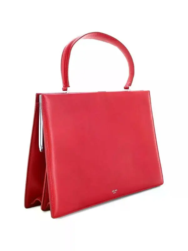 Celine Clasp Top Handle Bag Leather Medium Satchel - Red