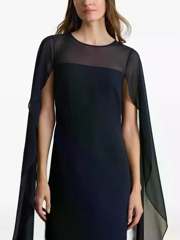 Ralph Lauren Cape Overlay Georgette Gown - Blue