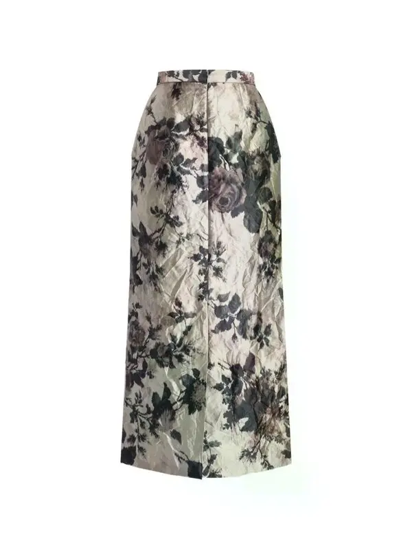 Erdem Floral-print Crinkled Midi Skirt - Neutrals