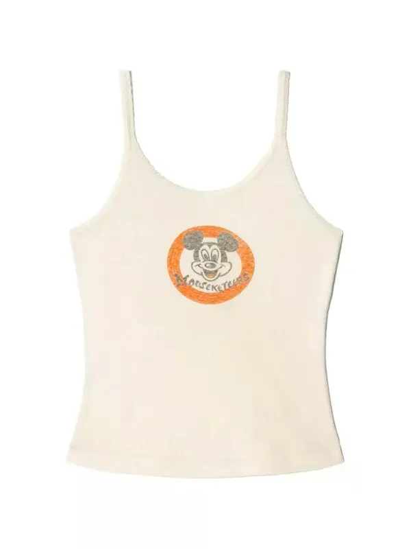 RE/DONE 70s Graphic-print Lace-trim Top - Neutrals
