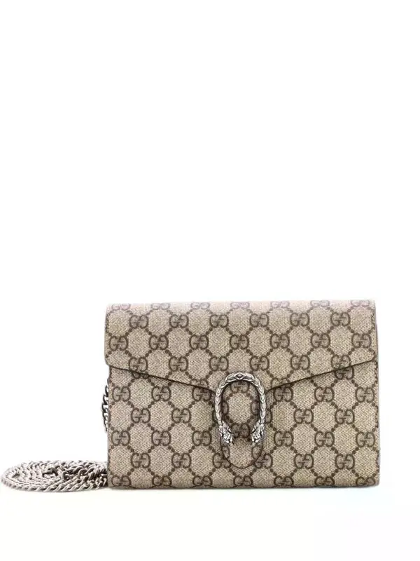 Gucci Dionysus Chain Wallet Gg Coated Canvas Small Crossbody Bag - Brown