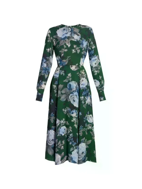 Erdem Floral Print Long Sleeve Dress - Green