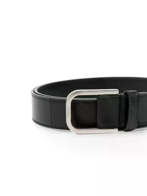 Saint Laurent Logo-engraved Leather Buckle Belt