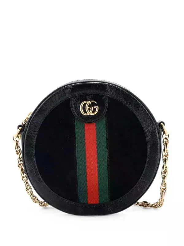 Gucci Ophidia Round Shoulder Bag Suede Mini Crossbody Bag - Black