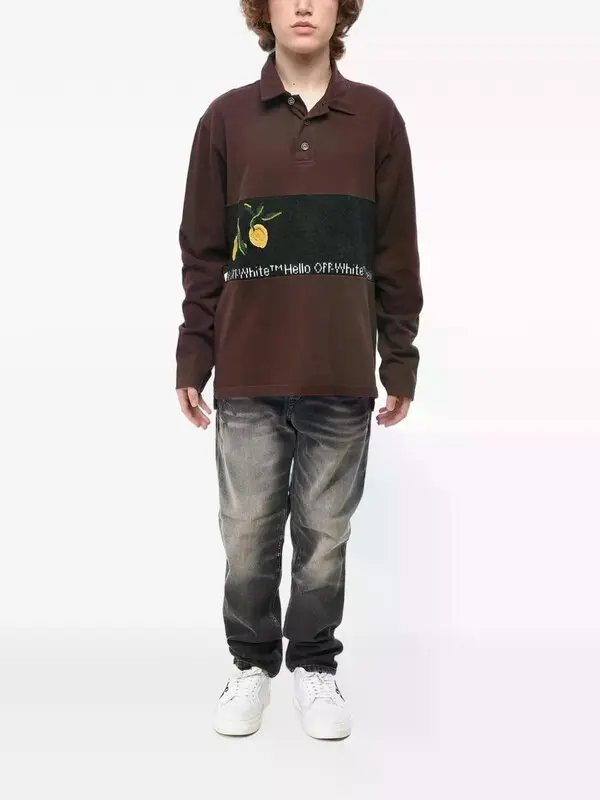 Off-White Embroidered Long-sleeve Polo Shirt