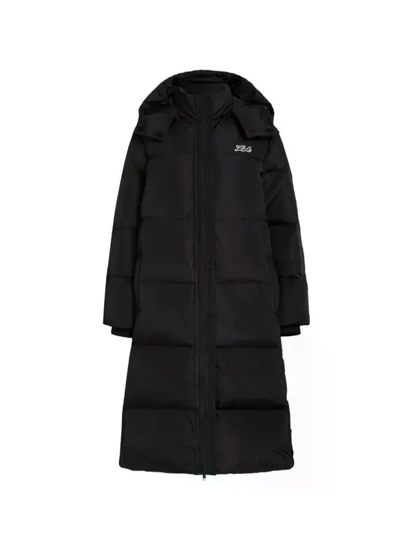Karl Lagerfeld Long Hooded Puffer Jacket - Black