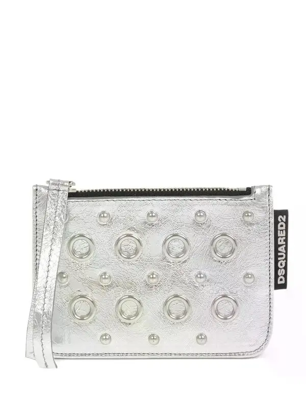 Dsquared2 Eyelet-embellished Studded Card Holder - Silver