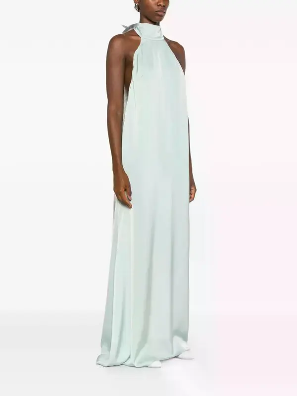 THE ARCHIVIA Riviera Feather-trim Halterneck Maxi Dress