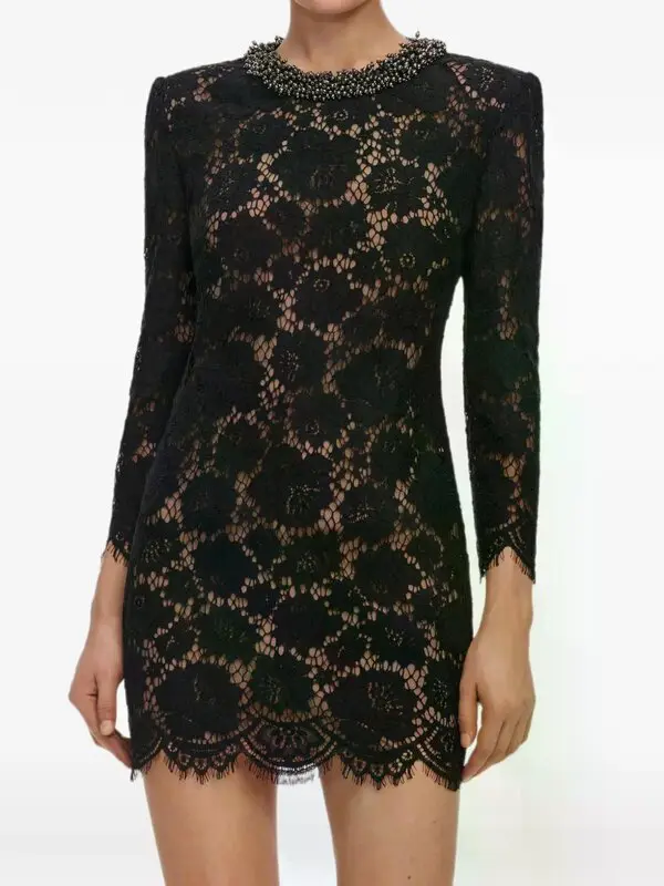 SELF-PORTRAIT Lace Long Sleeve Mini Dress With Beaded Embellishments