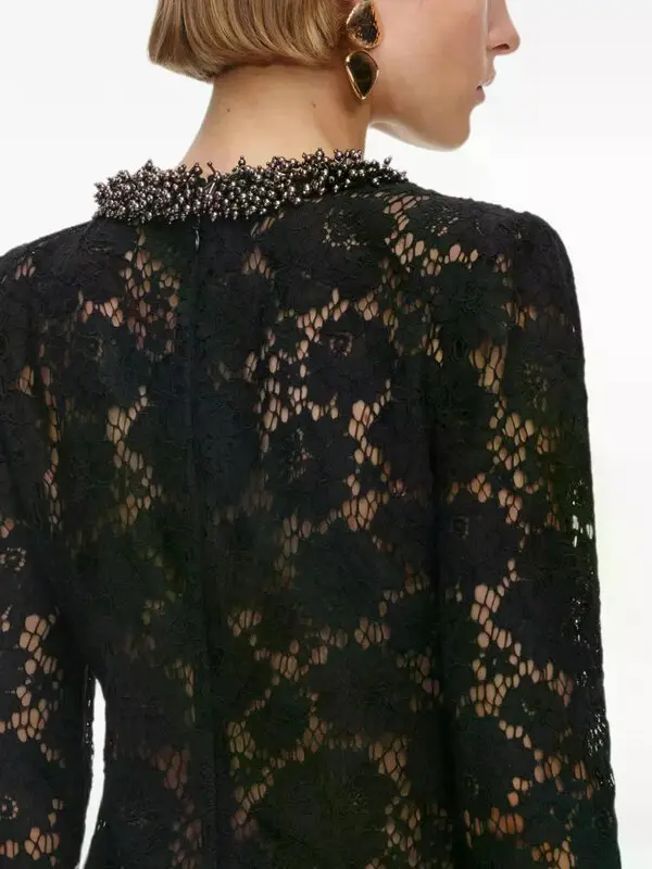 SELF-PORTRAIT Lace Long Sleeve Mini Dress With Beaded Embellishments
