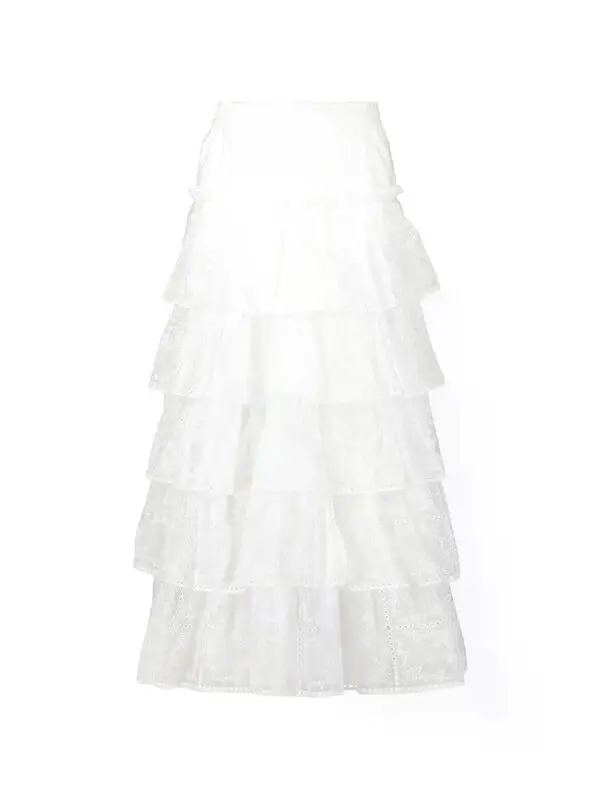 Aje Merrit Tiered Embroidered Maxi Skirt