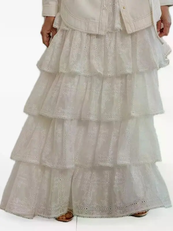 Aje Merrit Tiered Embroidered Maxi Skirt