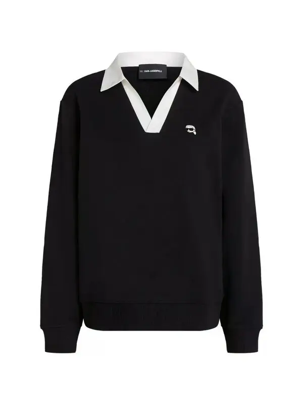 Karl Lagerfeld V-neck Sweatshirt With Logo Patch - Black