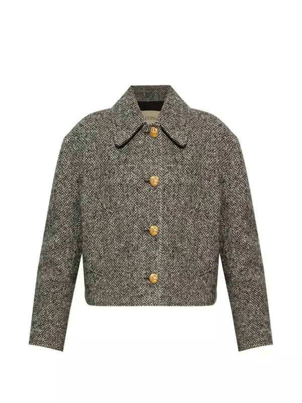 Valentino Garavani Herringbone-pattern Cropped Jacket - Grey